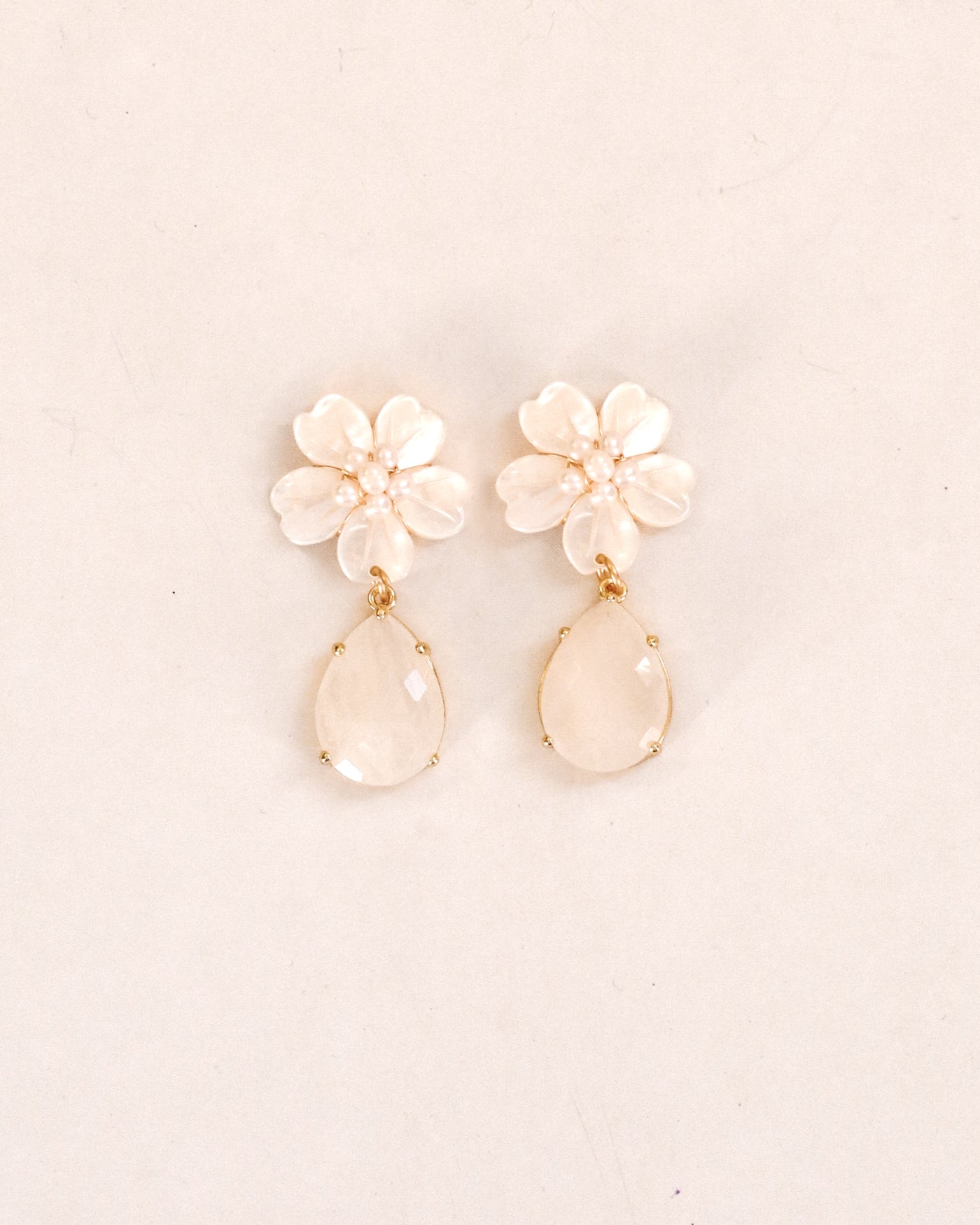 Small Pearl Flower + White Quartz Drop – Vivian Drew